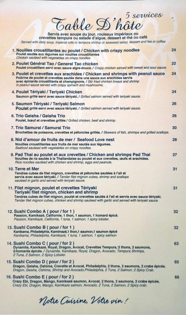 Menu Table d’hôte – Sushi Do
